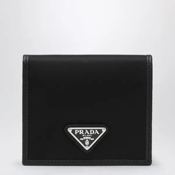 Prada Wallet In Nylon E Saffiano - Black