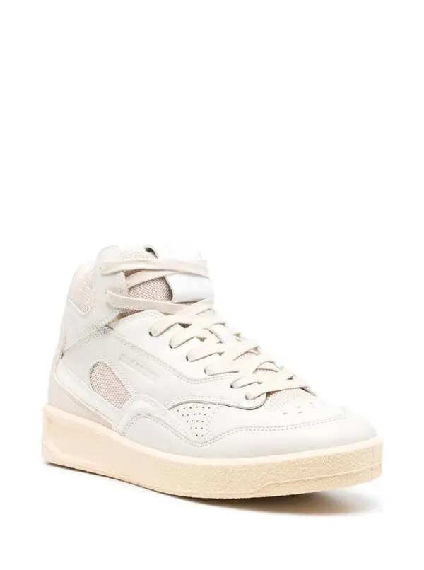 JIL SANDER Beige High-top Sneakers With Leather Inserts And Embossed Logo In Canvas - Multicolor