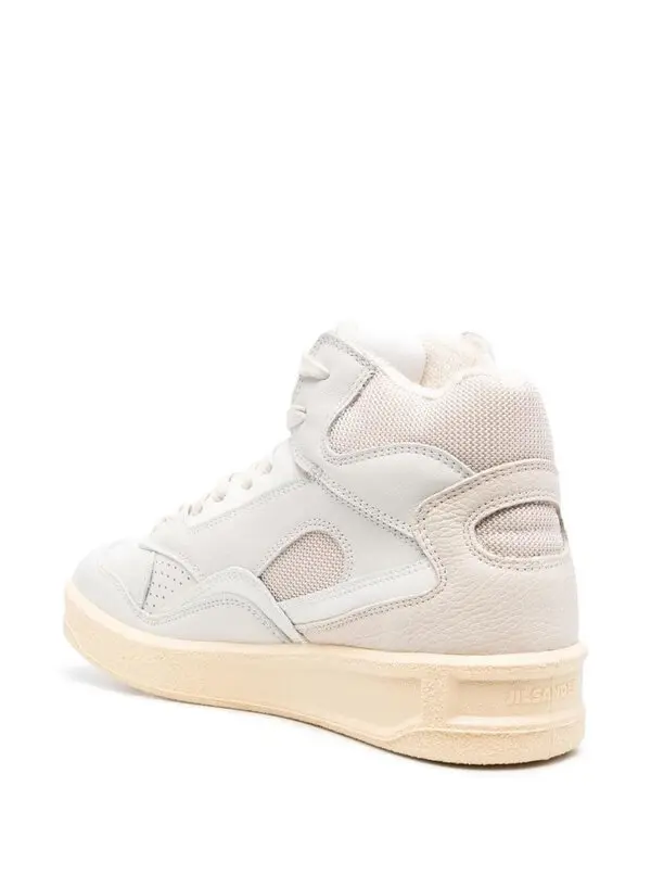 JIL SANDER Beige High-top Sneakers With Leather Inserts And Embossed Logo In Canvas - Multicolor