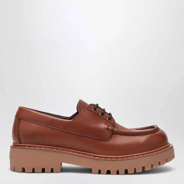 Prada Laced Moccasins In Cognac Leather