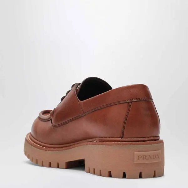 Prada Laced Moccasins In Cognac Leather