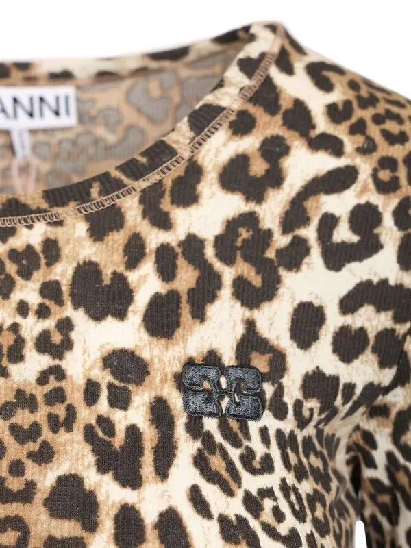 GANNI Animal Print Ribbed T-shirt - Multicolor