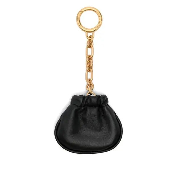 Balmain Leather Keyring With Chain - Black
