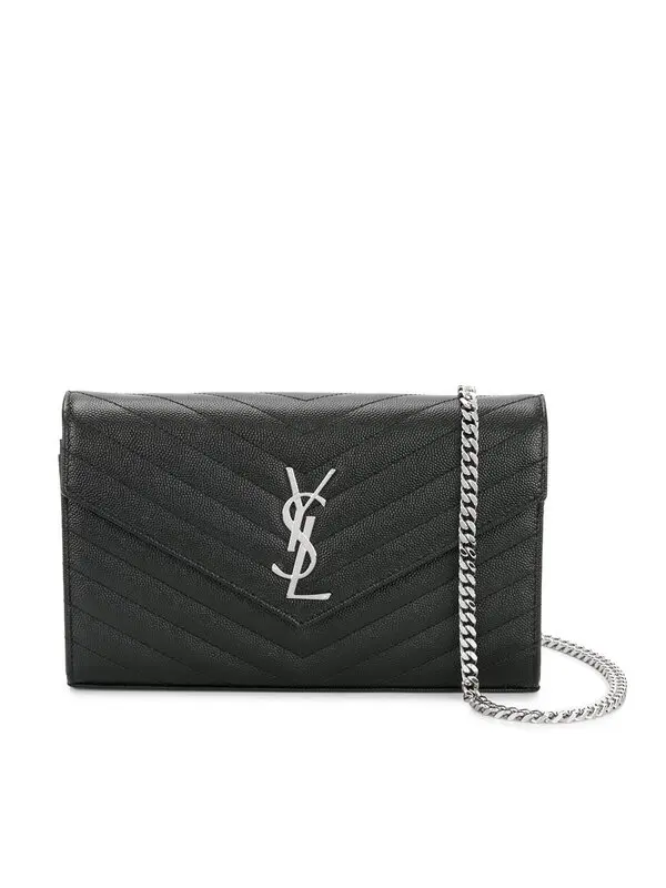 Saint Laurent Classic Cassandre Chain Wallet In Grain De Poudre Leather - Black