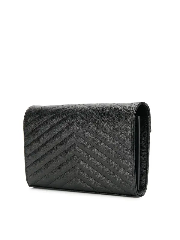Saint Laurent Classic Cassandre Chain Wallet In Grain De Poudre Leather - Black