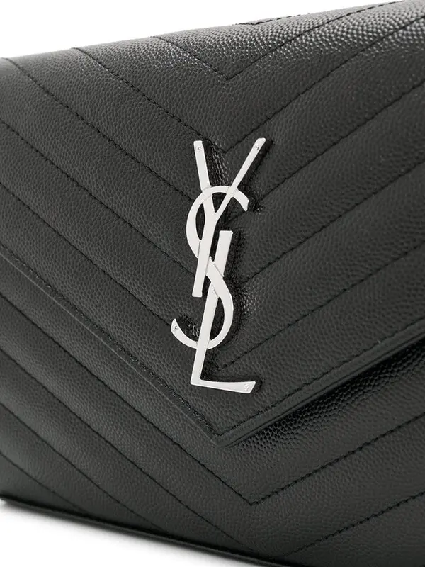 Saint Laurent Classic Cassandre Chain Wallet In Grain De Poudre Leather - Black