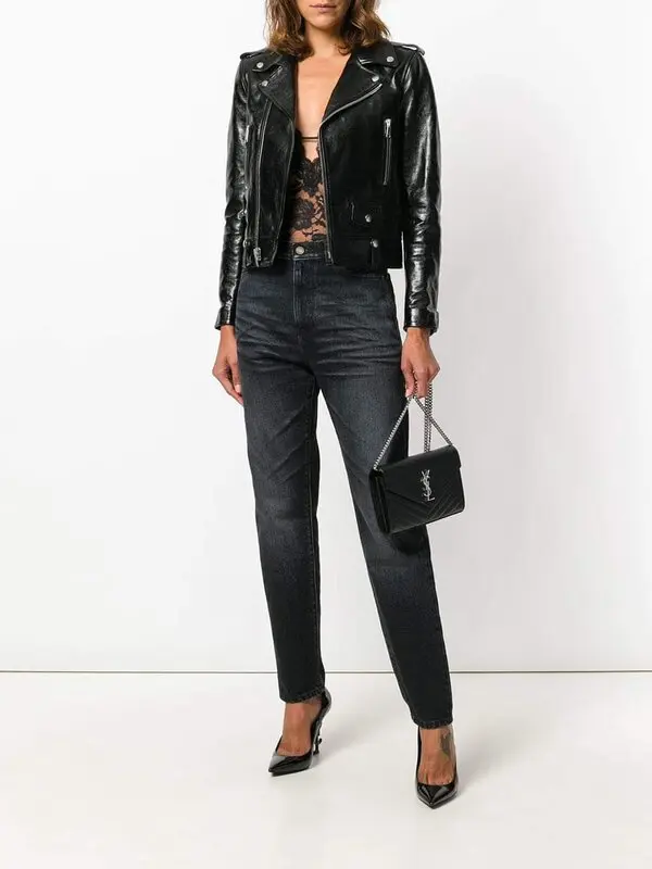 Saint Laurent Classic Cassandre Chain Wallet In Grain De Poudre Leather - Black
