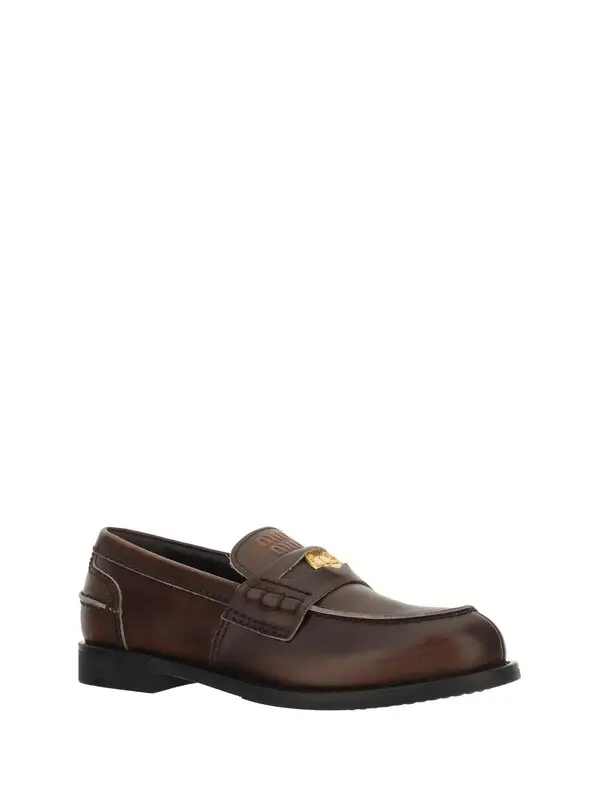 Miu Miu Leather Loafers - Brown