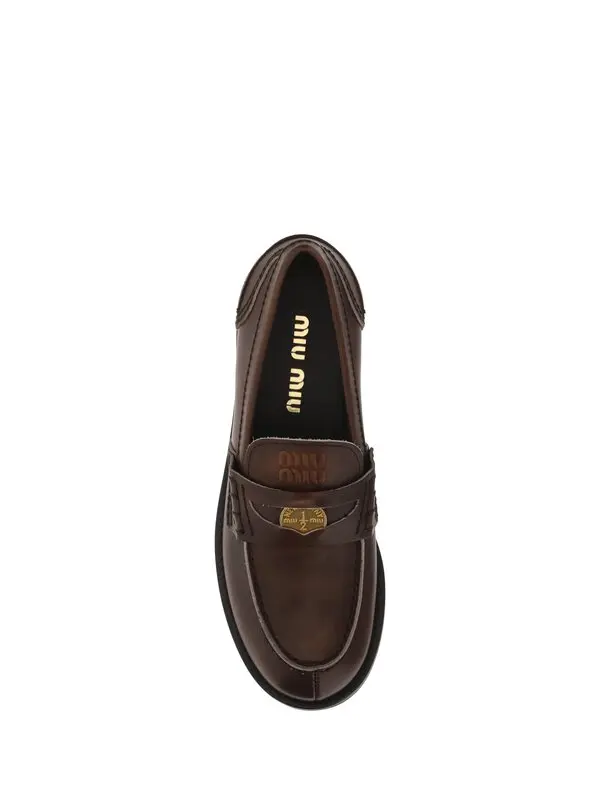 Miu Miu Leather Loafers - Brown