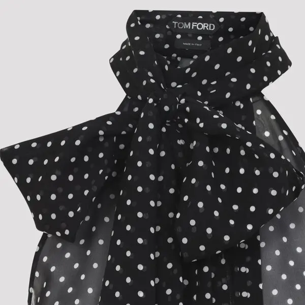 TOM FORD Polka Dot Silk Lavallier Top - Black