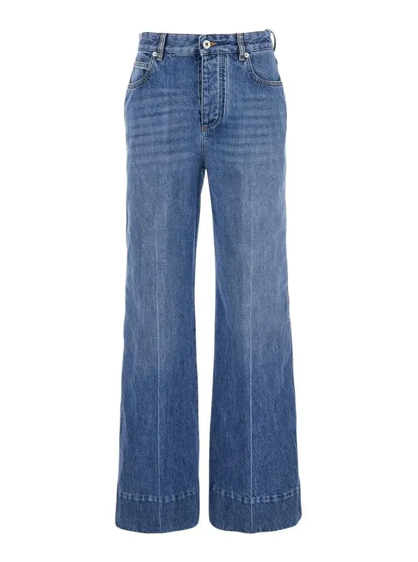 Bottega Veneta Vintage Indigo' Blue Jeans With Turn-up Hem In Cotton Blend - Multicolor