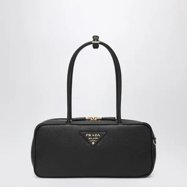 Prada Medium Leather Bowling Bag - Black