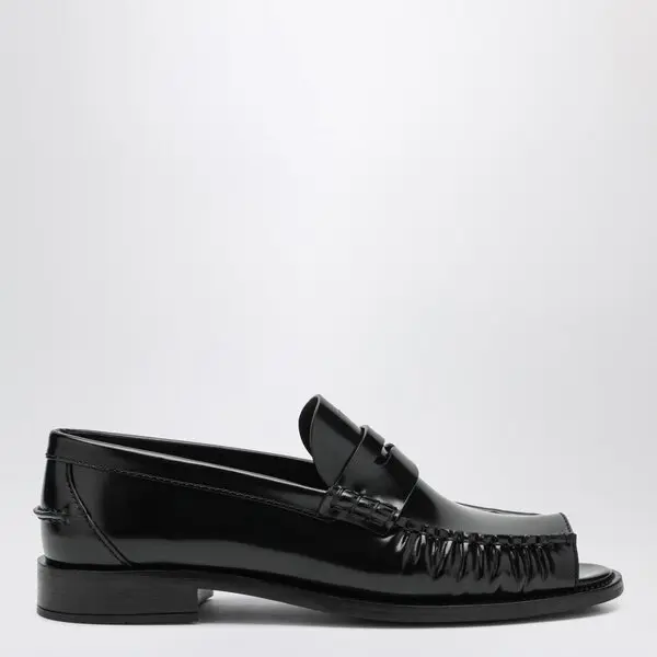 Prada Brushed Leather Peep-toe Loafers - Black