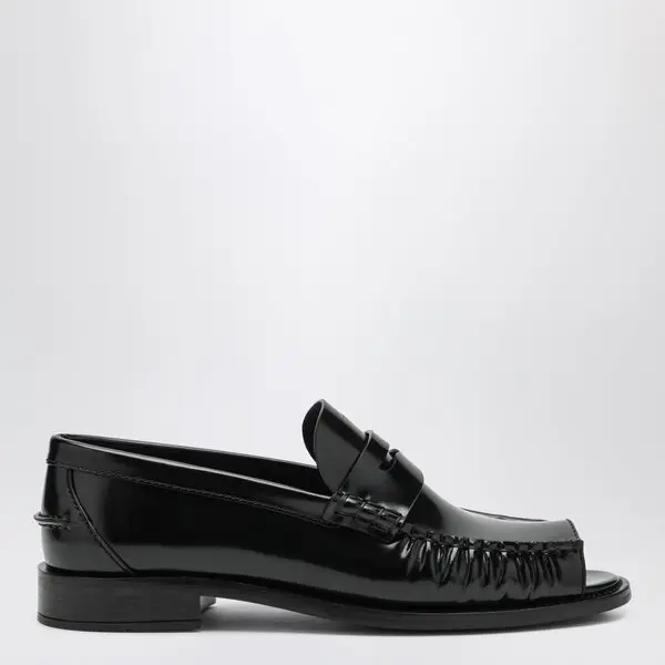 Prada Brushed Leather Peep-toe Loafers - Black