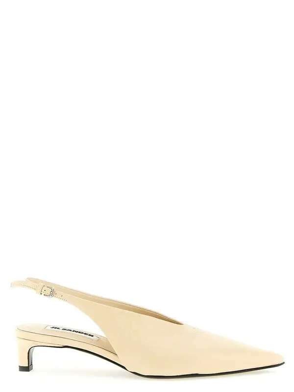 JIL SANDER Craquelé Leather Slingback Pumps - Cream