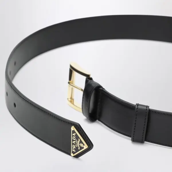 Prada Leather Belt With Triangle Logo - Black