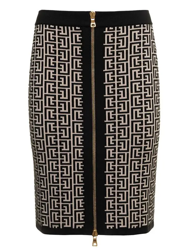 Balmain Woman's Monogram Wool Pencil Skirt With Zip