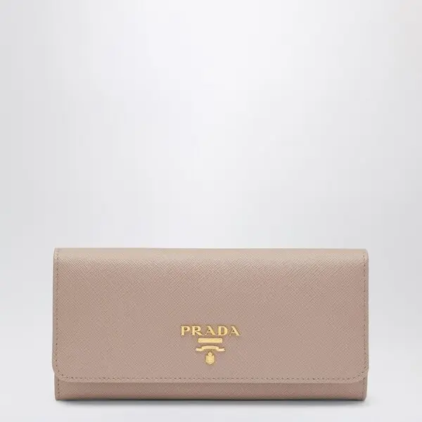 Prada Saffiano Wallet In Powder And Gold - Pink