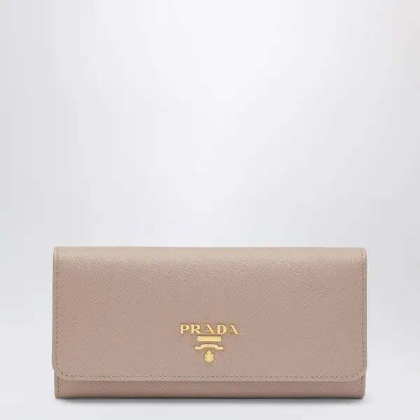 Prada Saffiano Wallet In Powder And Gold - Pink