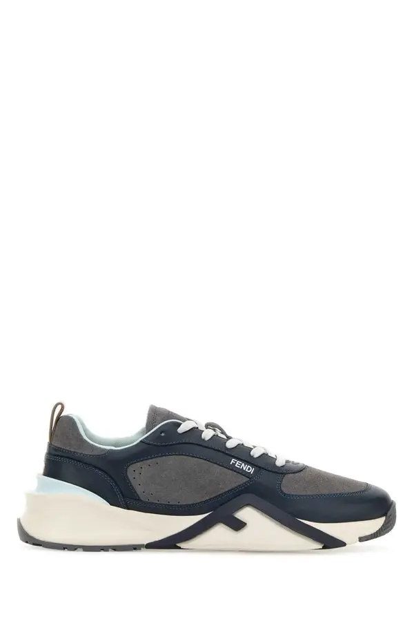 Fendi Two-tone Leather And Suede Flow Sneakers - Multicolor