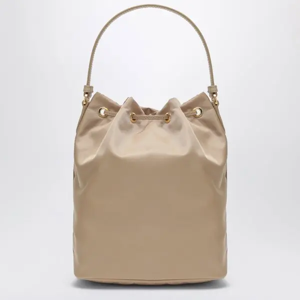 Prada Duet Bucket Bag In Beige Re-nylon - Brown