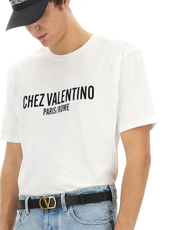 Valentino Garavani Cotton T-shirt With Chez Print - White