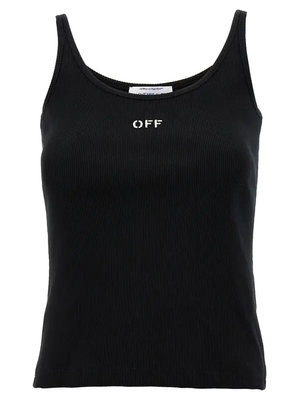 Off-White Ribbed Stretch Cotton Top - Black