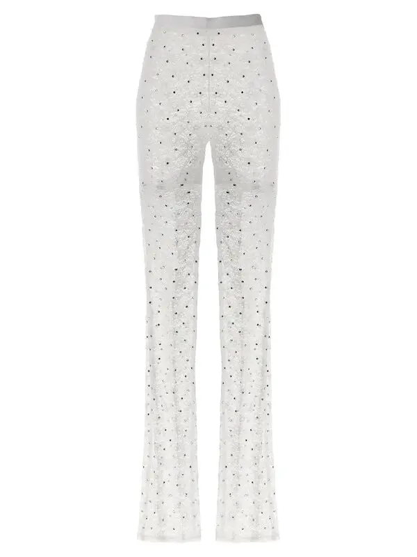 Alessandra Rich Rhinestone Lace Leggings - White