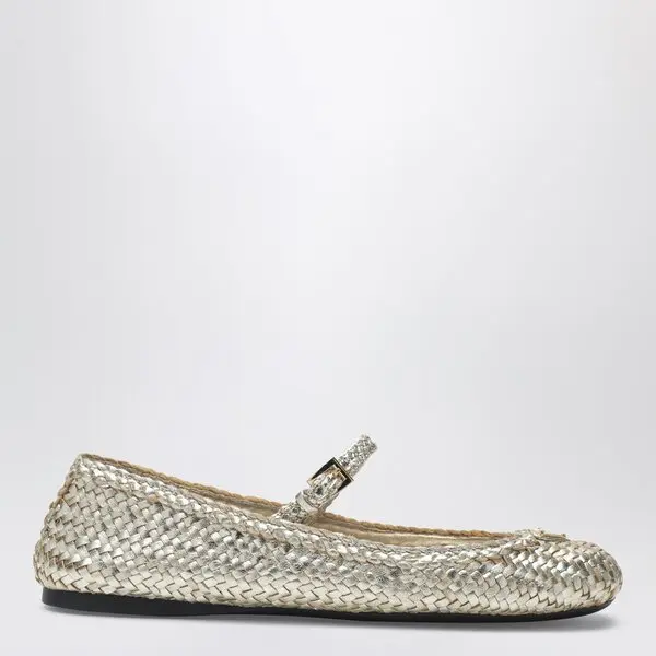 Prada Gold Woven Leather Ballet Flats - Silver
