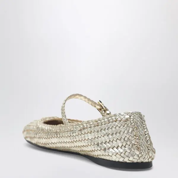 Prada Gold Woven Leather Ballet Flats - Silver