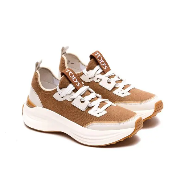 TOD'S Leather And Fabric Sneakers - Brown