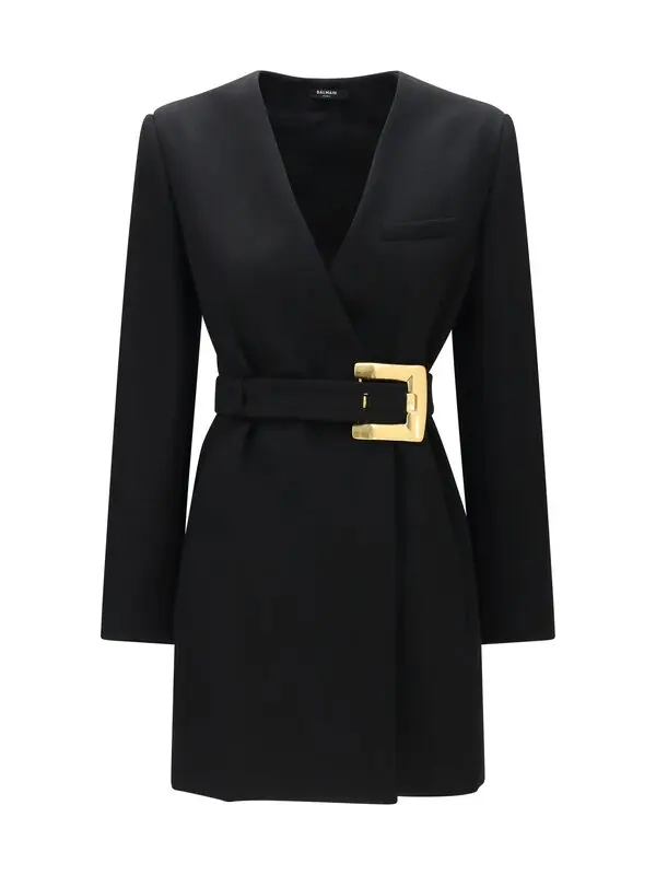 Balmain Grain De Poudre Blazer With Belt - Black