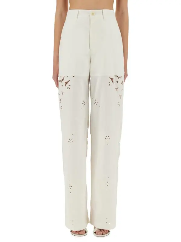MARINE SERRE Upcycled Cutout Straight Fit Trousers - White