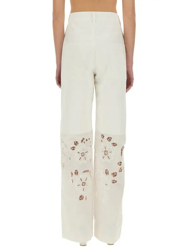 MARINE SERRE Upcycled Cutout Straight Fit Trousers - White