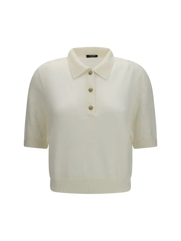 Balmain Wool Polo With Vintage Buttons - White