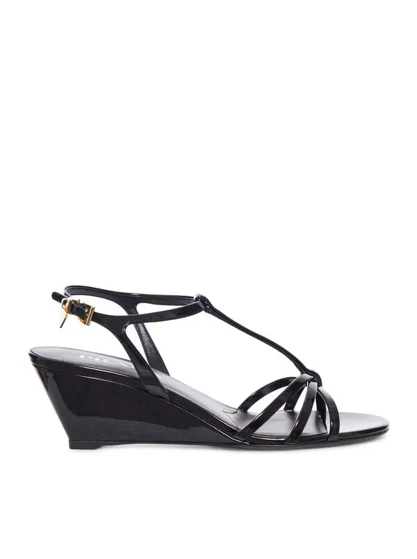 Prada Patent Leather Wedge Sandals - Black