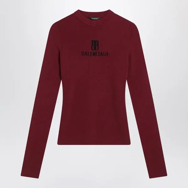 Balenciaga Ribbed Burgundy Nano Bb Sweater - Red