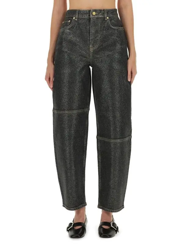 GANNI Stary Jeans In Sparkling Foil - Black