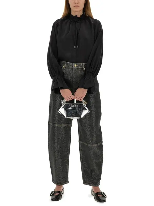 GANNI Stary Jeans In Sparkling Foil - Black