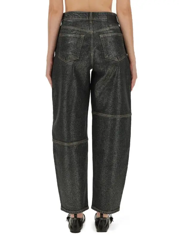 GANNI Stary Jeans In Sparkling Foil - Black