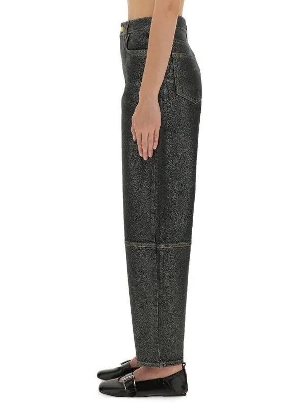 GANNI Stary Jeans In Sparkling Foil - Black