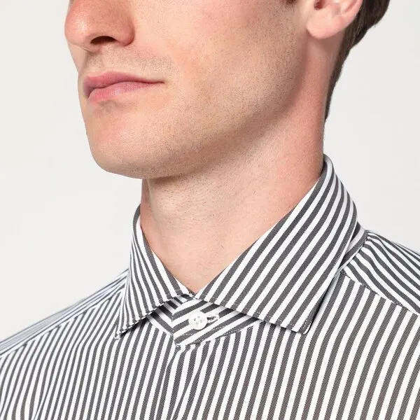 XACUS White Striped Active Twill Shirt Tailor Fit - Brown