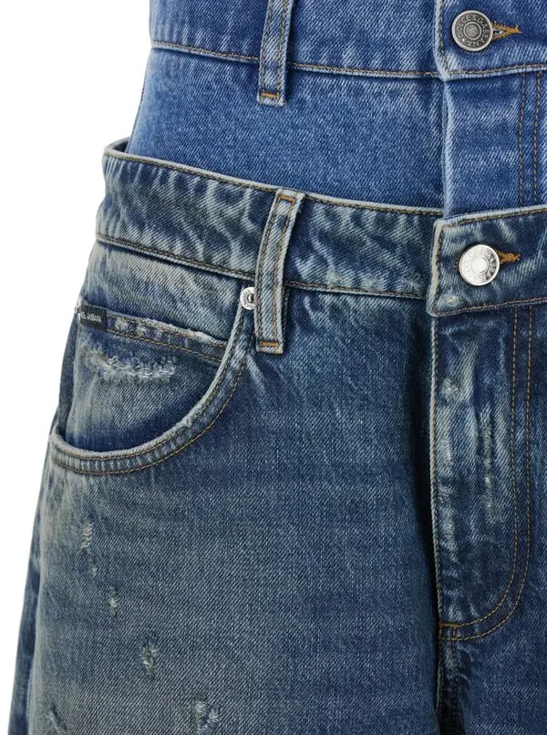 Dolce & Gabbana Layered Distressed Denim Jeans - Multicolor