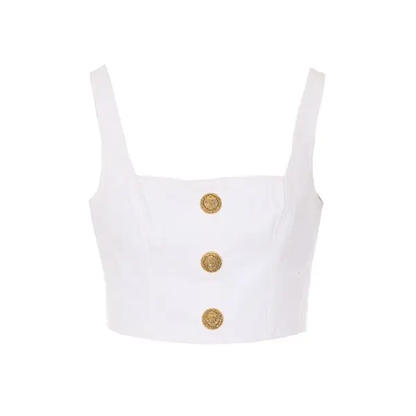 Balmain Buttoned Denim Top - White