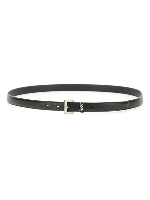 Saint Laurent Leather Cassandre Belt - Black