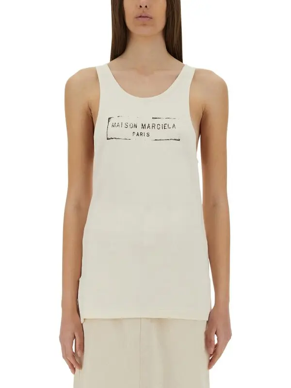 MAISON MARGIELA Logo Print Tank Top - Cream