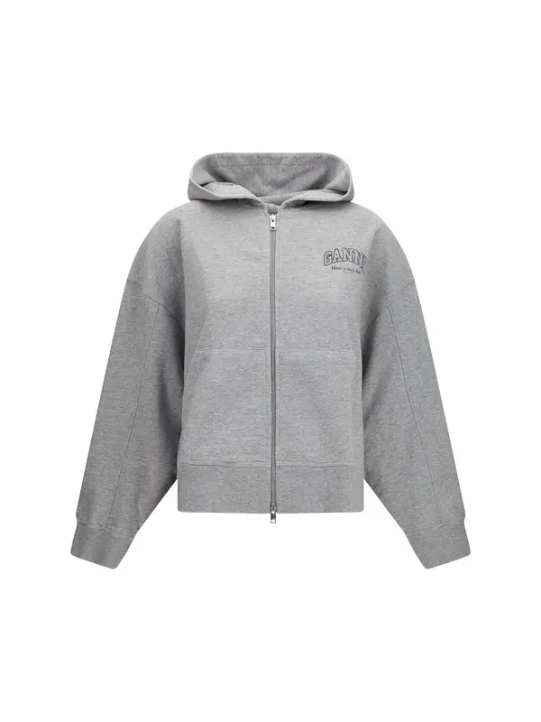 GANNI Cotton Zip-up Hoodie - Gray