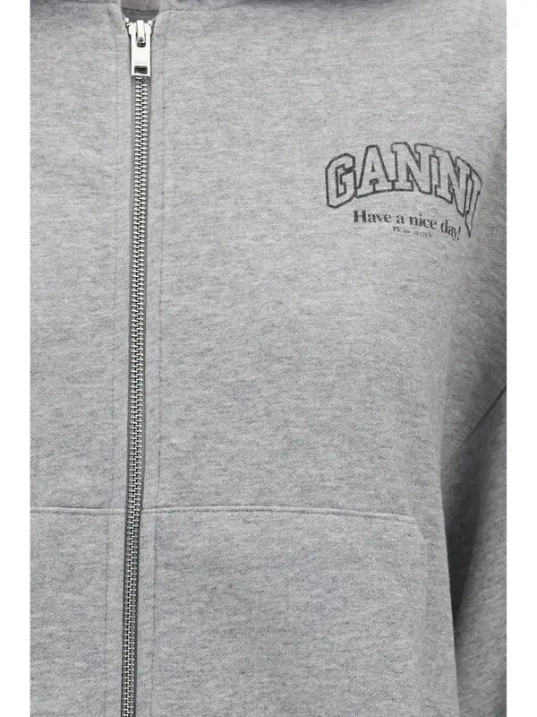 GANNI Cotton Zip-up Hoodie - Gray