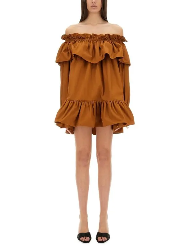 Saint Laurent Off-the-shoulder Ruffled Cotton Dress