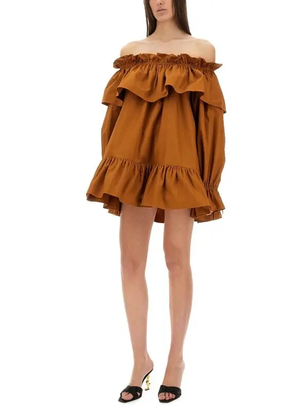 Saint Laurent Off-the-shoulder Ruffled Cotton Dress